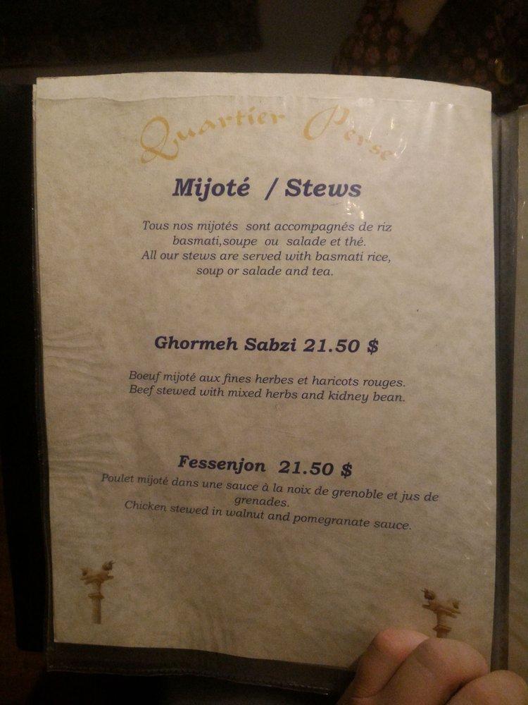 Carta del restaurante Quartier-Perse, Montréal