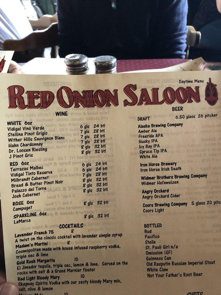 Menu at Red Onion Saloon pub & bar, Skagway, 201 Broadway
