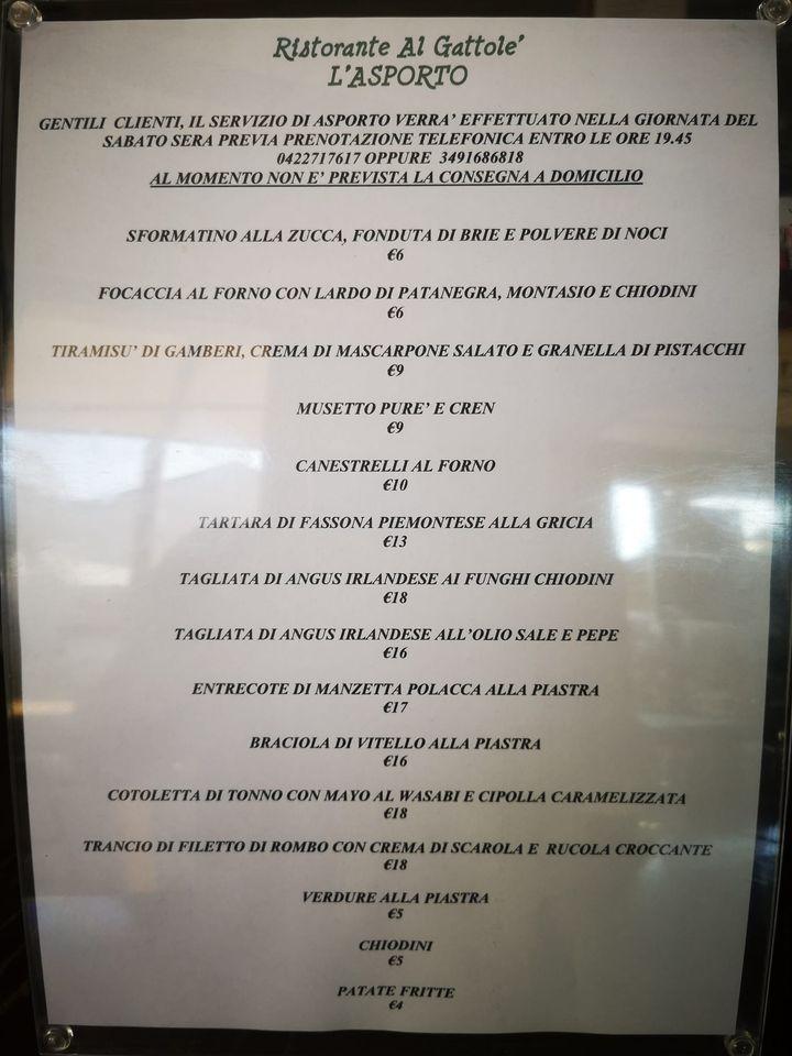 Menu da Al Gattolè ristorante, Oderzo