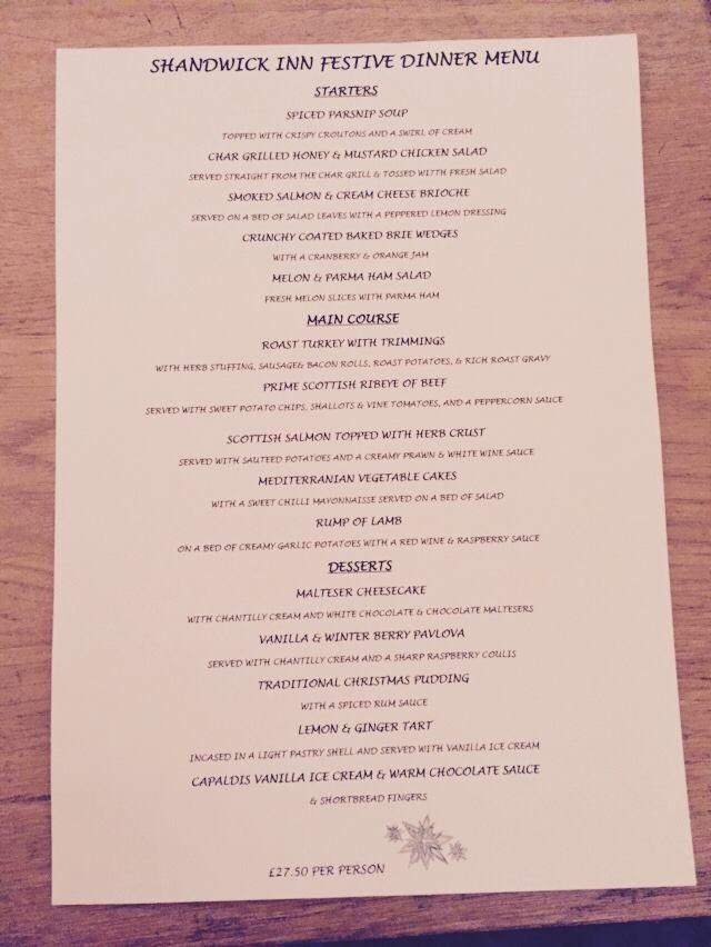 Menu at Shandwick Inn pub & bar, England