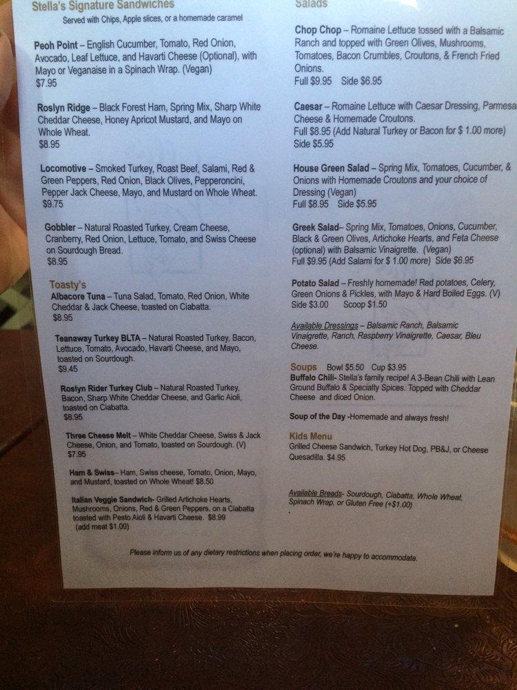 Menu at Stella's restaurant, Cle Elum