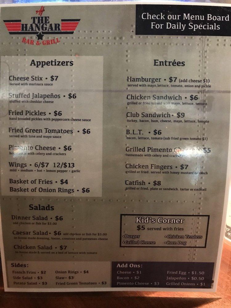 Menu at The Hangar Bar and Grill, Bessemer, 800 Mitchell Field Rd