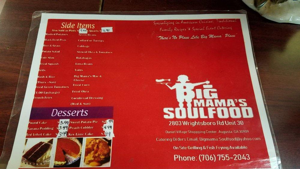 Menu at Big Mama's Soul Food desserts, Augusta