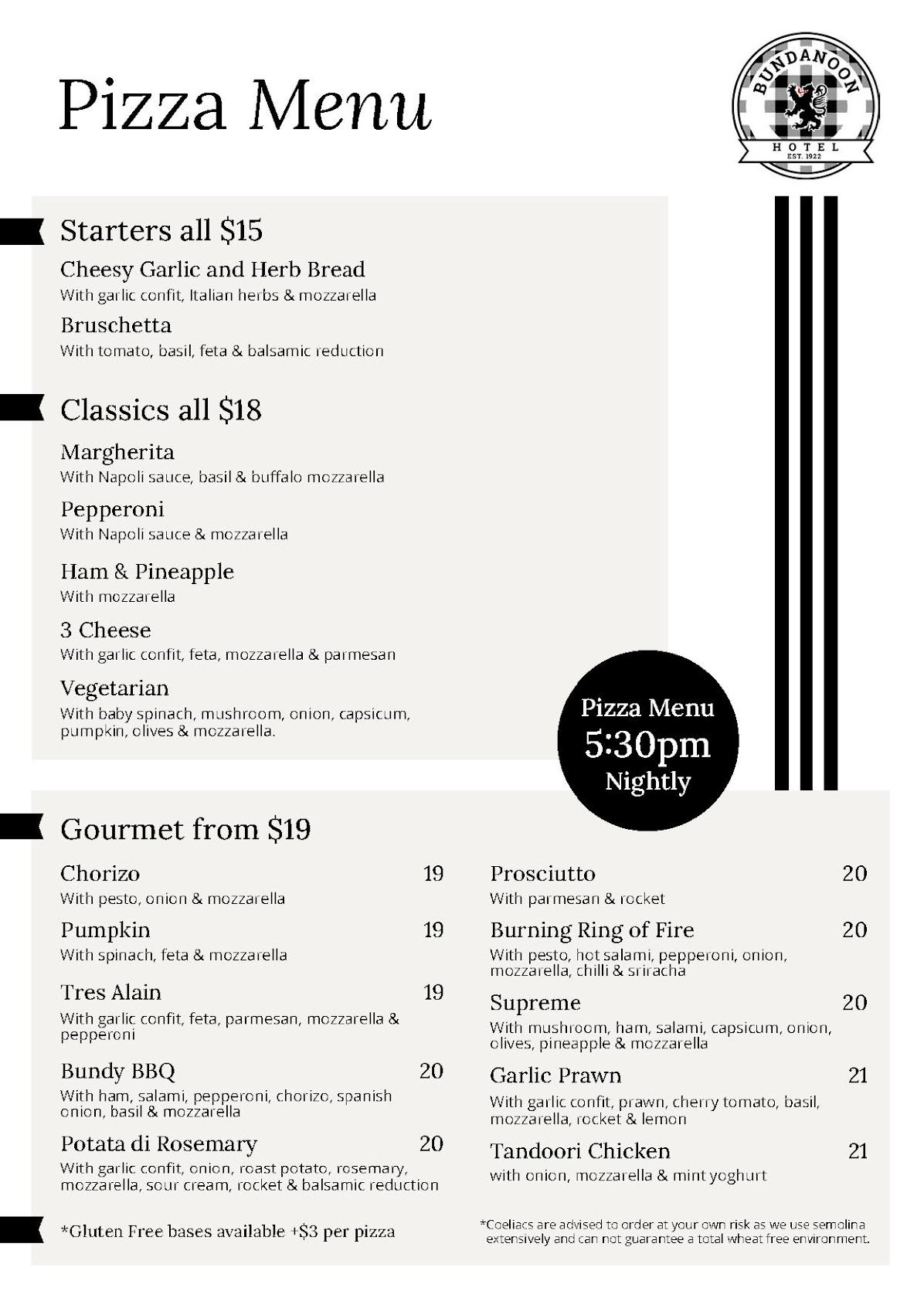 Menu at Bundanoon Hotel pub & bar, Bundanoon