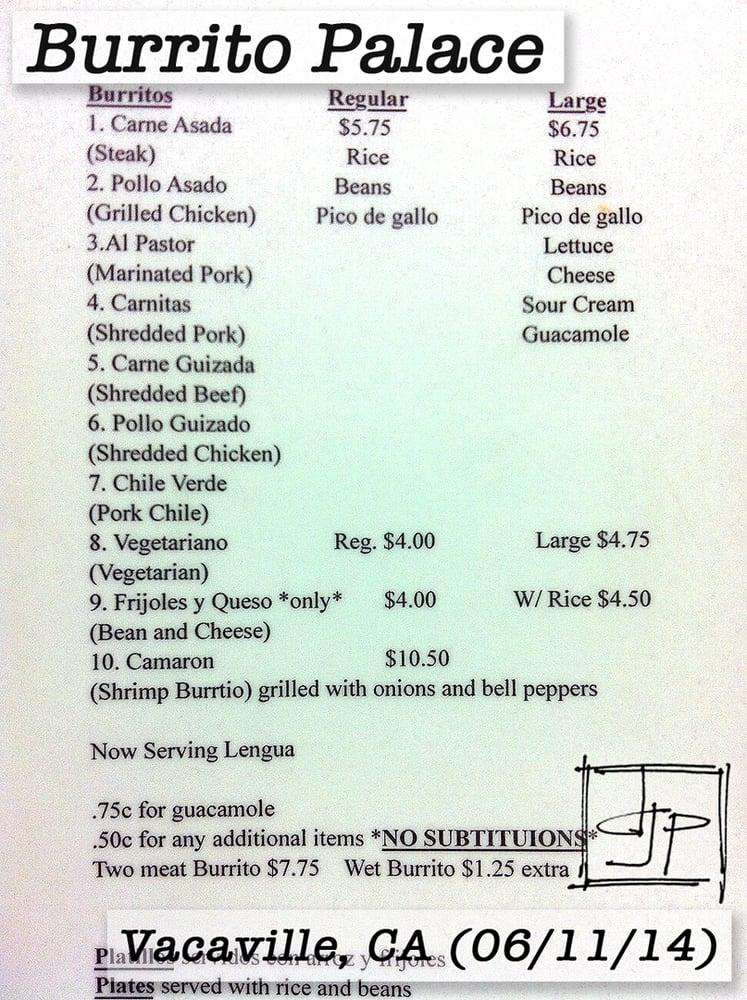 Menu at Burrito Palace fast food, Vacaville
