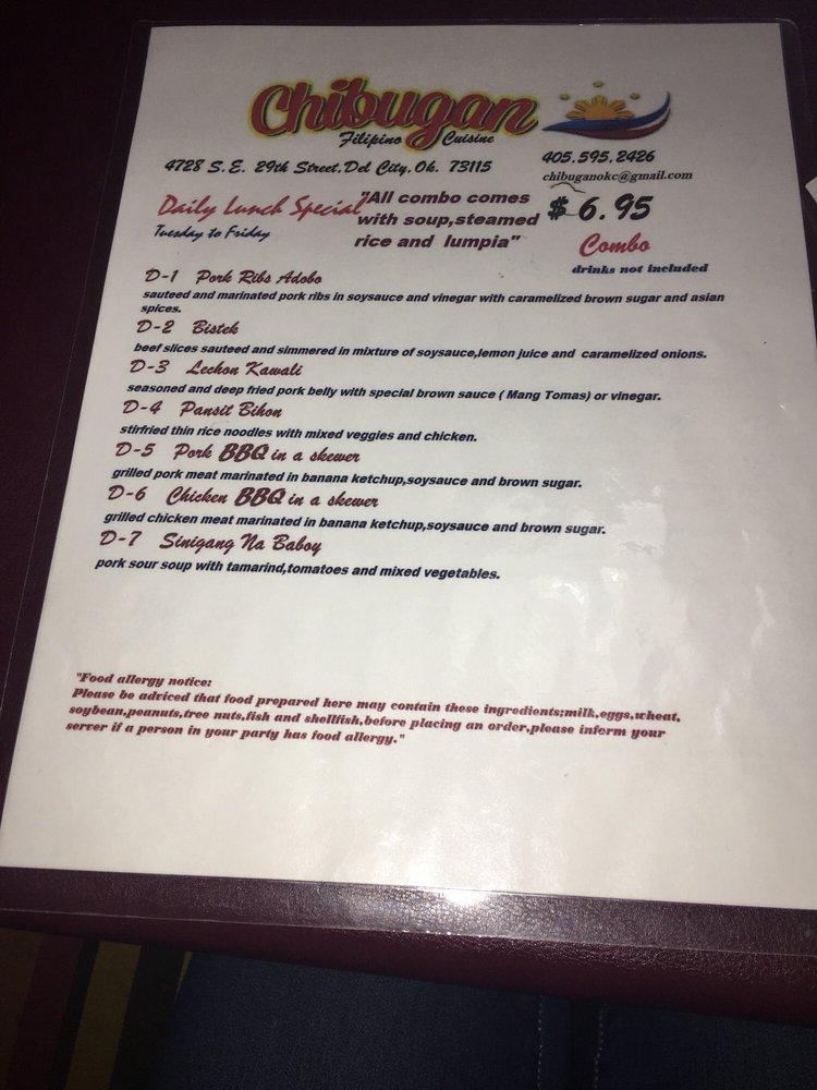 Menu at Chibugan Filipino Cuisine restaurant, Del City