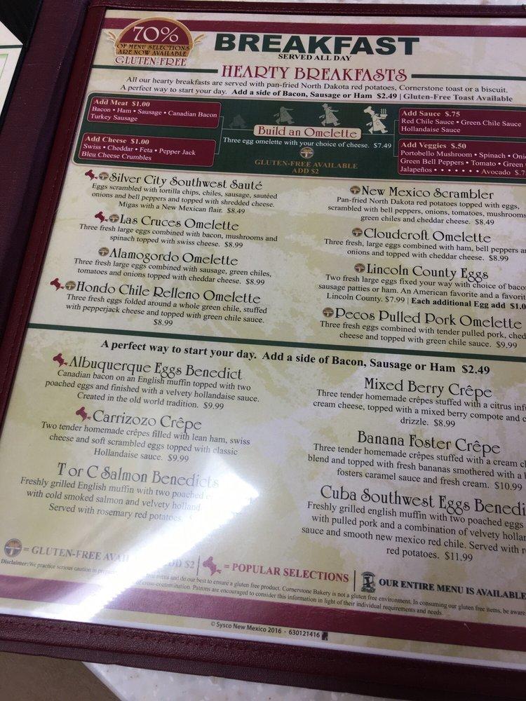 Menu at The Cornerstone Bakery & Cafe, Ruidoso, Sudderth Dr