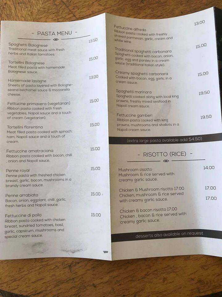 Menu at Da Marino Italian restaurant, Landsborough