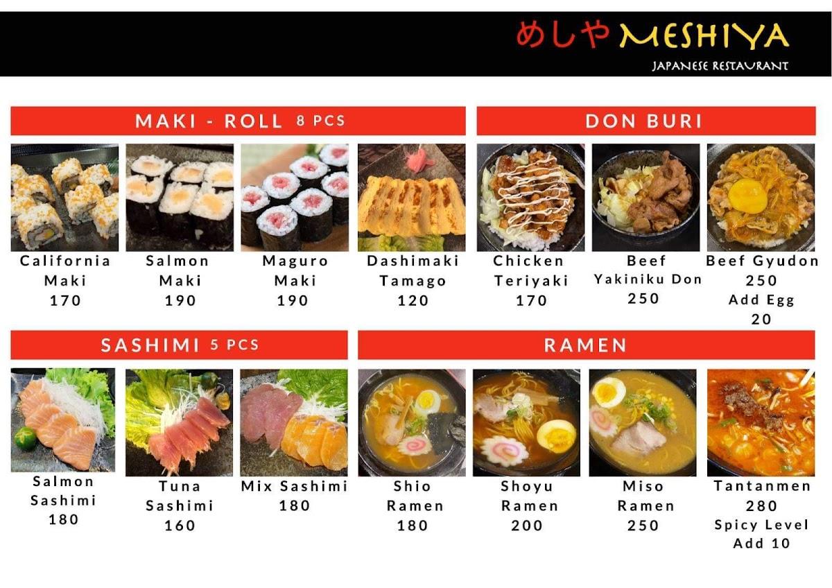 Menu at Meshiya restaurant, Carmona
