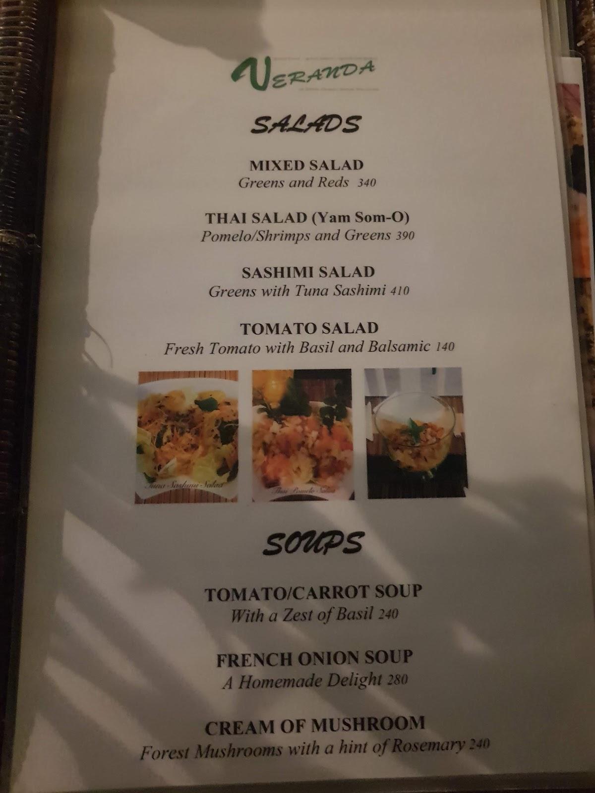 Carta del pub y bar Resto Veranda, Puerto Galera