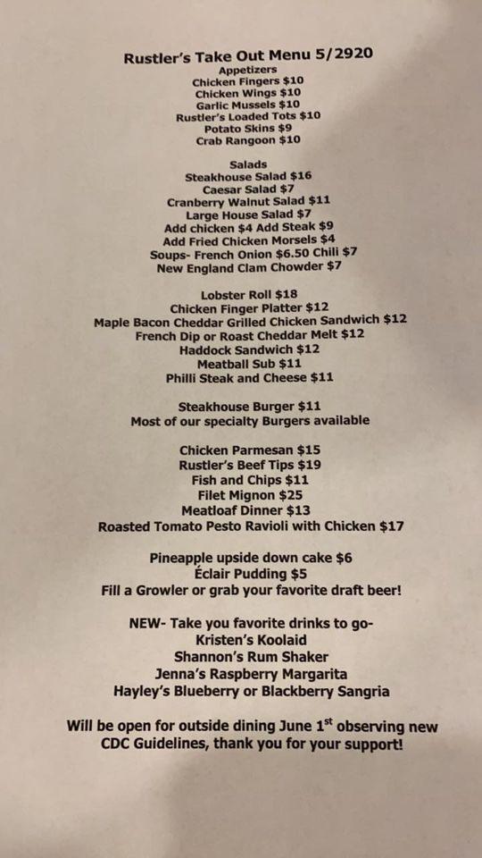 Menu at Rustlers Steak House steakhouse, Windham