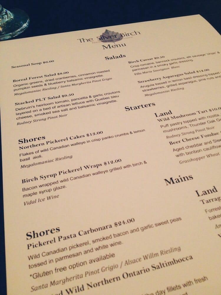 Menu at The Silver Birch Restaurant, Thunder Bay