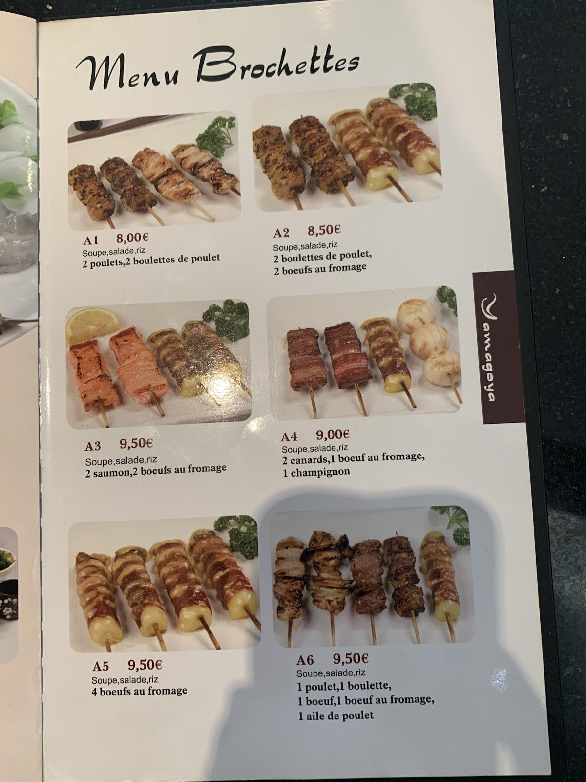 Menu au Yamagoya restaurant, Paris
