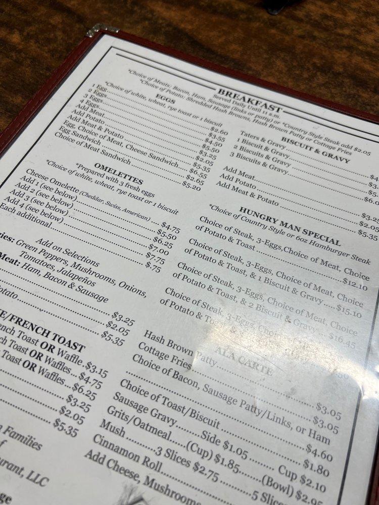 Menu at Covered Bridge Restaurant, Cayuga