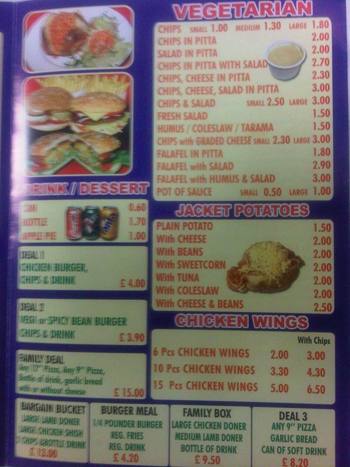Menu at Crystal fast food, London, 433 Kenton Road