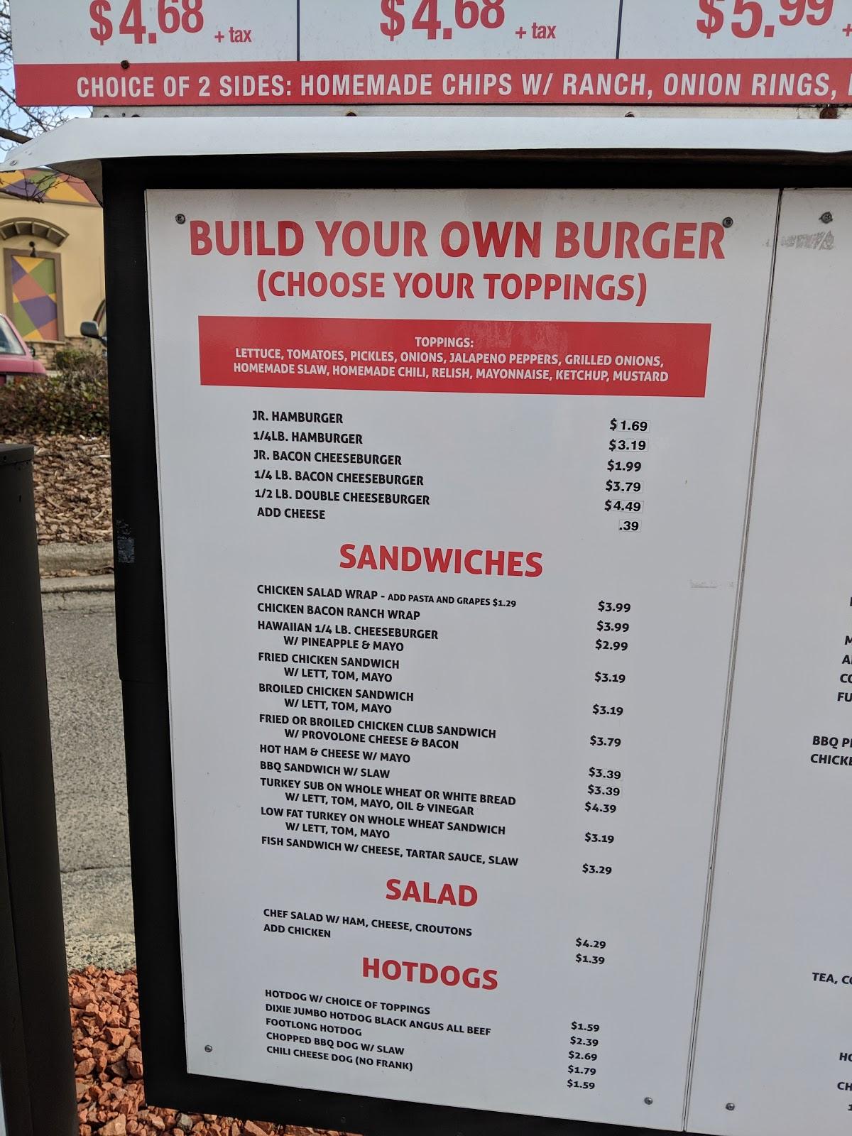 Menu at Dixie Express fast food, Asheboro