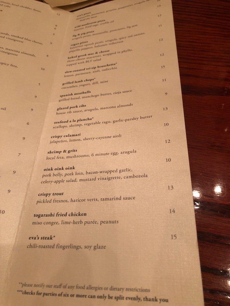 Menu at Eva desserts, Salt Lake City