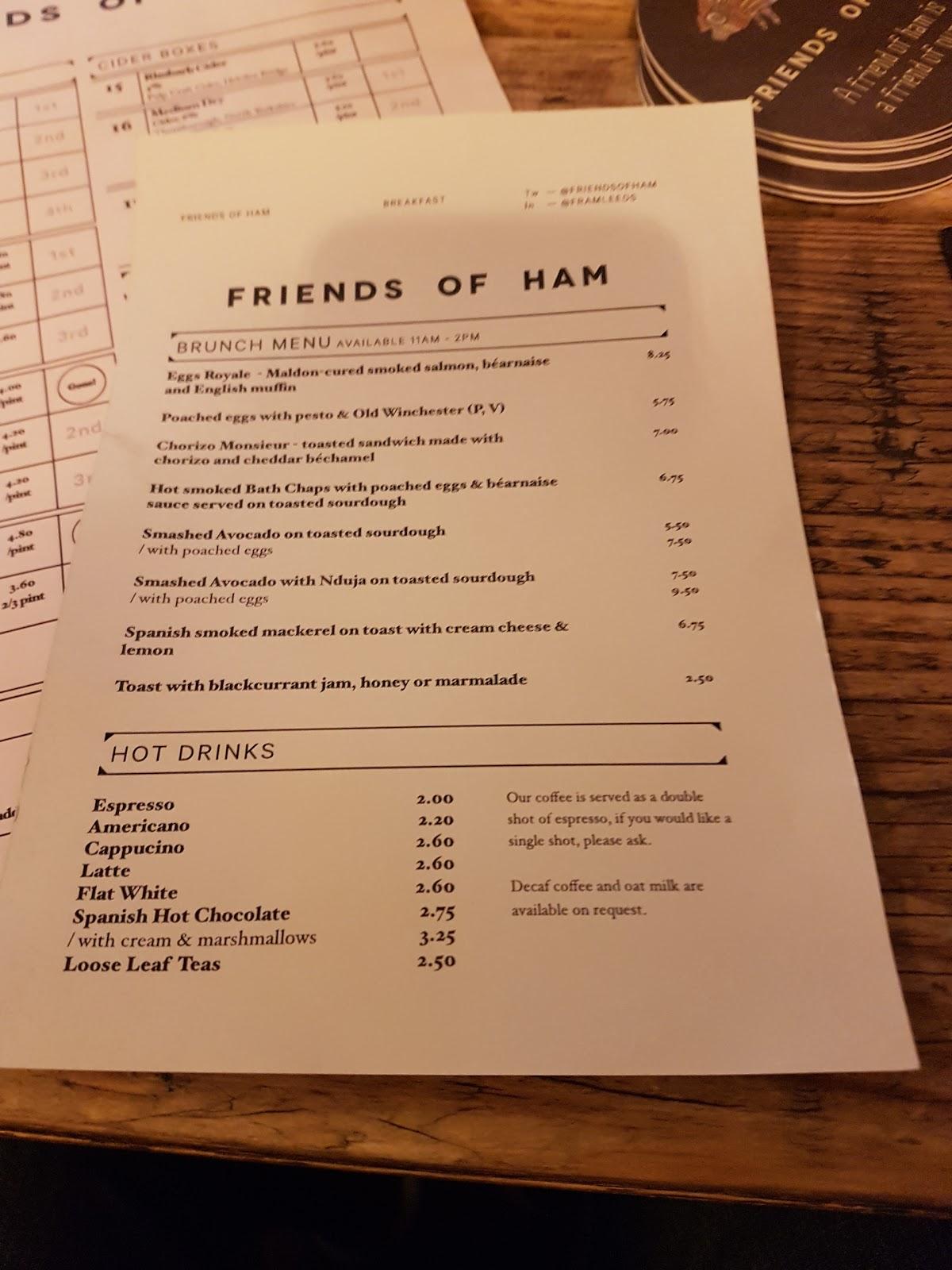Menu at Friends of Ham pub & bar, Leeds