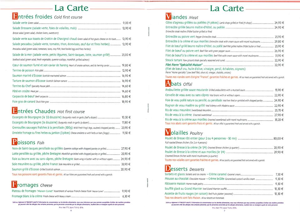 Menu au Brasserie Le Français restaurant, Bourg-en-Bresse