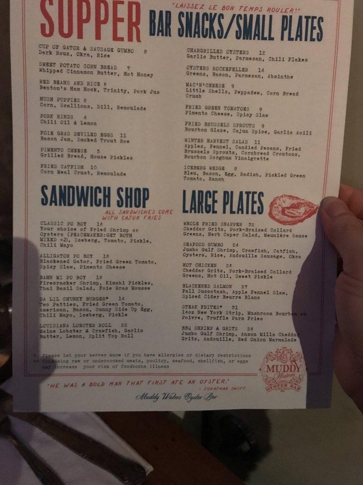 Menu at Muddy Waters Oyster Bar, Pittsburgh