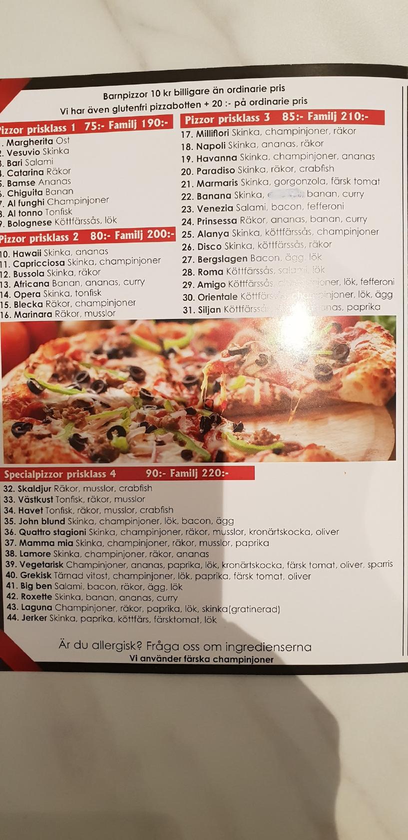 Menu at Pizzeria Akin, Smedjebacken