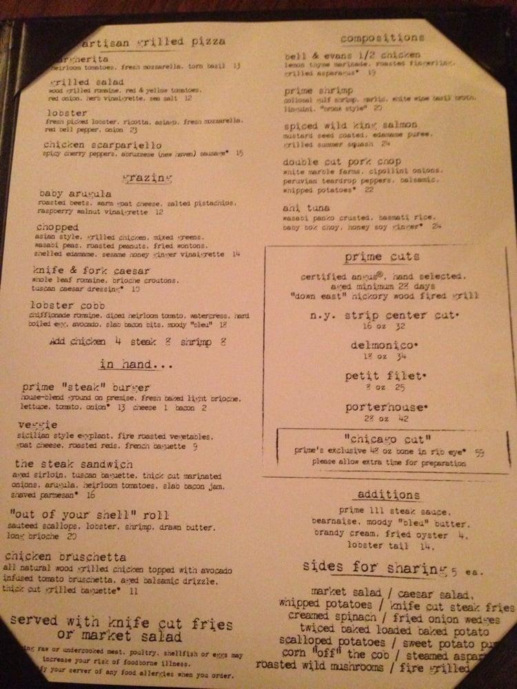 Menu at Prime One Eleven pub & bar, Trumbull
