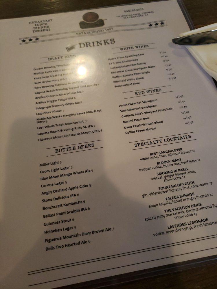 Menu at Rockwell's Bakery, San Clemente