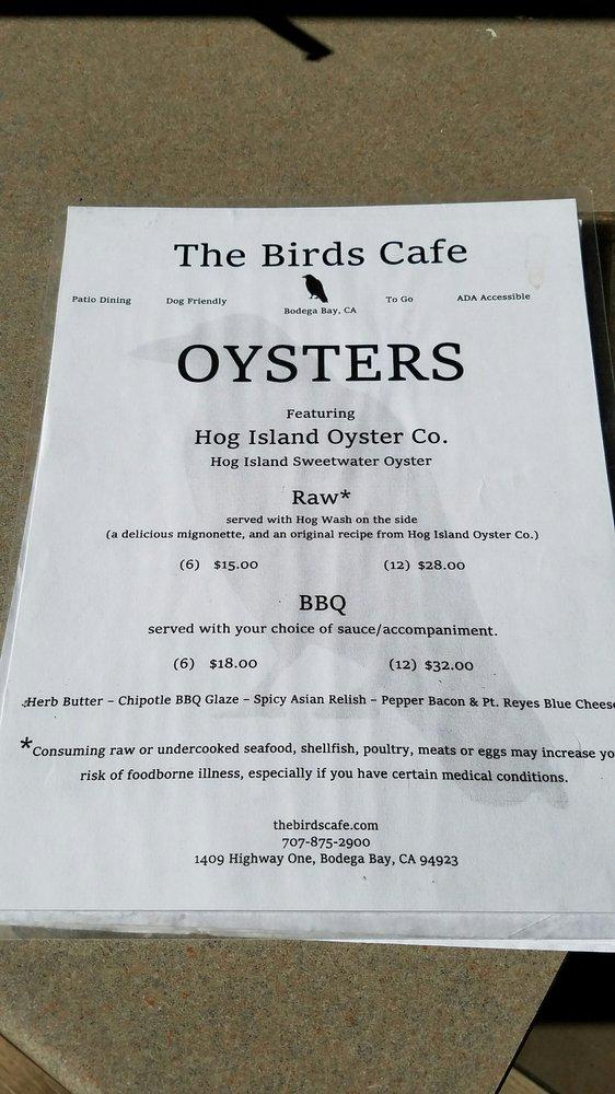 Menu at The Birds Cafe, Bodega Bay