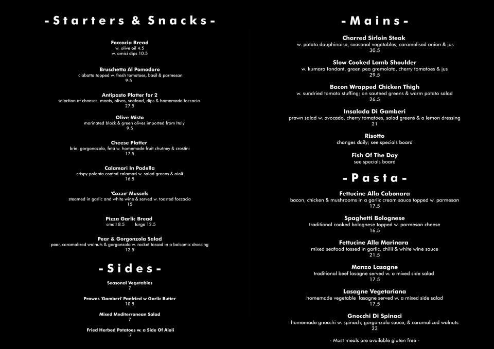 Menu at Amici Italian cafe and restaurant, Whangarei