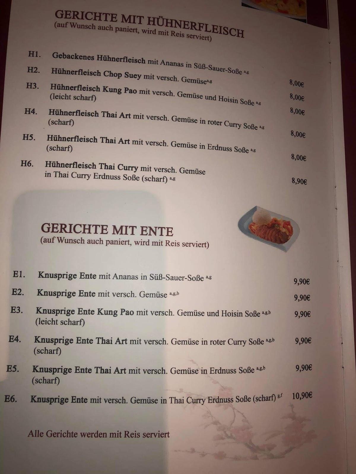 Menu at Asia Tien restaurant, Kelheim