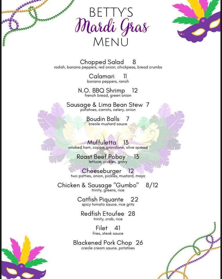 Menu at Betty's Eat Shop restaurant, Brookhaven