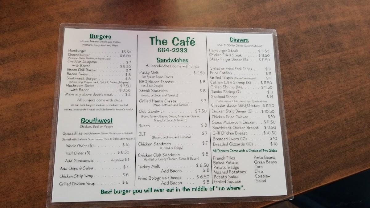 Menu at The Cafe, Graford, 205 W Lee Ave
