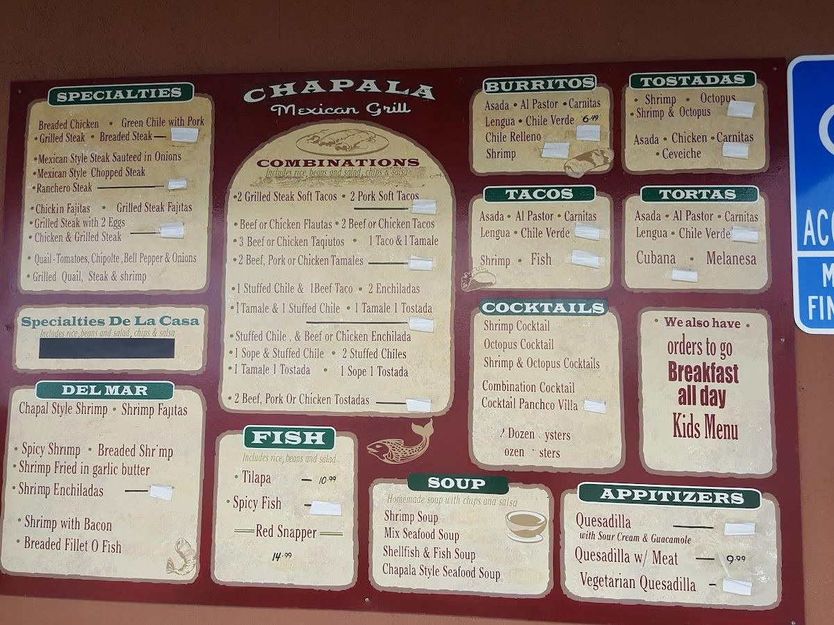 Menu at Chapala Market restaurant, Morro Bay