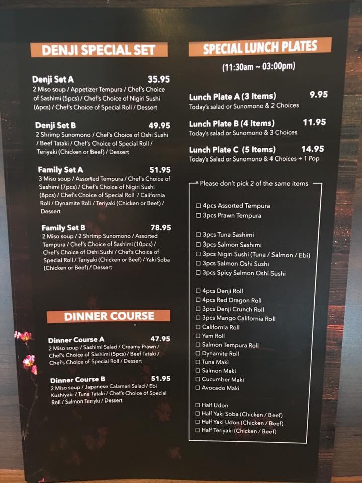 Menu at Denji Sushi Japanese restaurant, Surrey