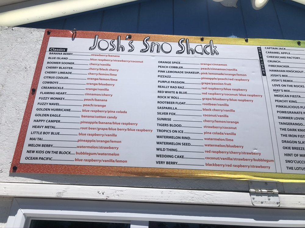 Menu at Josh's Sno Shack desserts, Tulsa, E 21st St