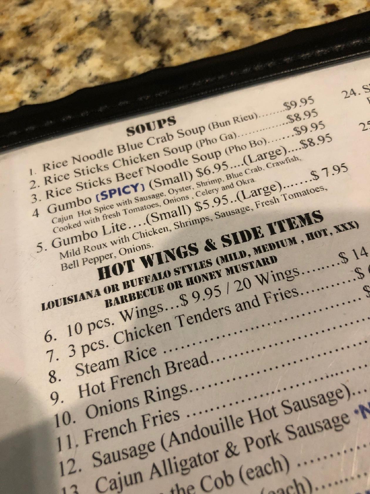 Menu at LA. Boiling Seafood Crab & Crawfish restaurant, Orlando