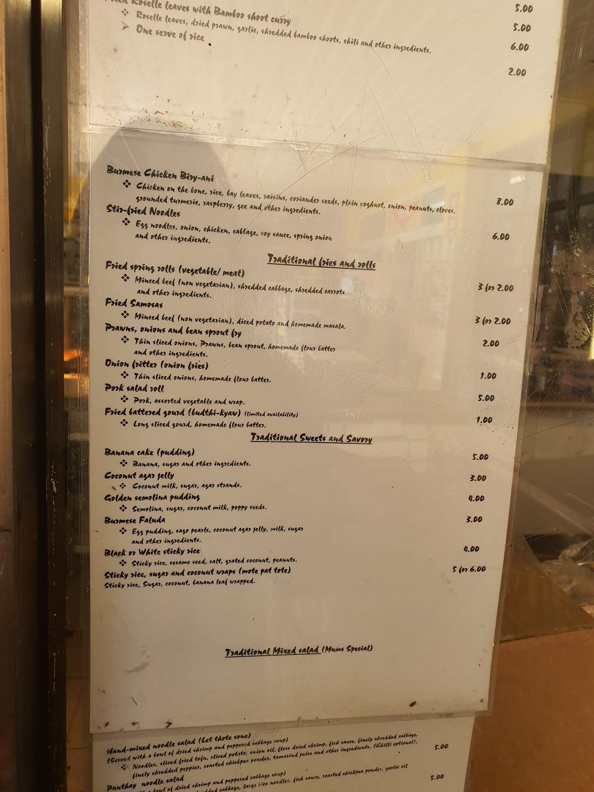 Menu at Mum's House Burmese Kitchen restaurant, Girrawheen, Wade Ct