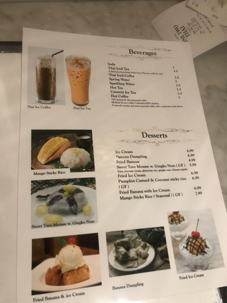 Menu at One Two Thai restaurant, New York City