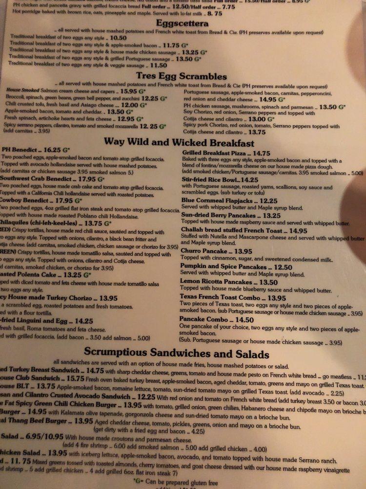 Menu at Parkhouse Eatery pub & bar, San Diego