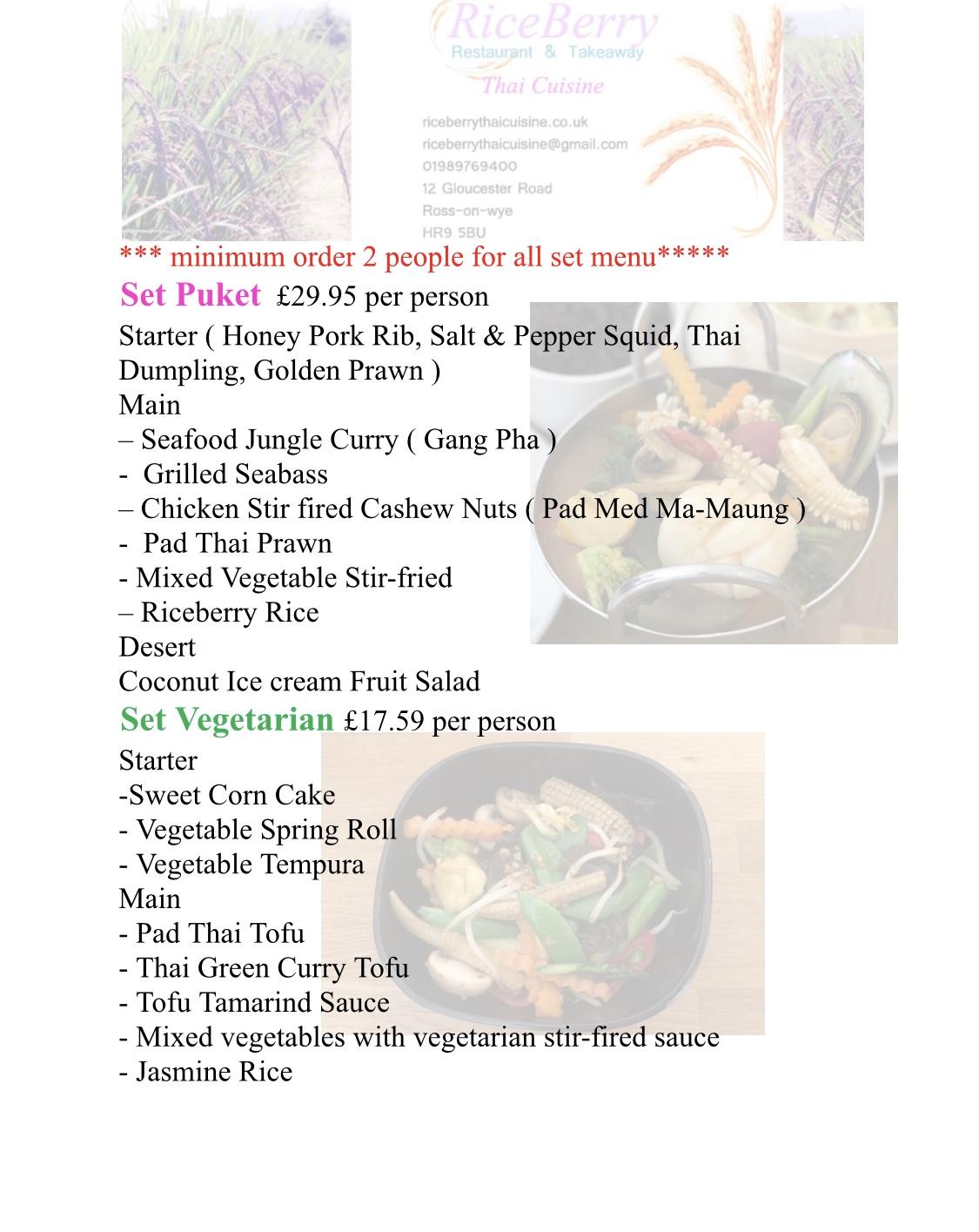 Menu at Riceberry Thai Kitchen restaurant, Ross-on-Wye