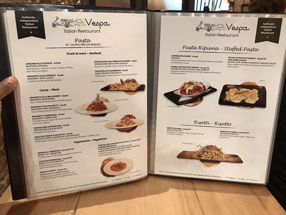 Menu at Vespa Italian Restaurant, London