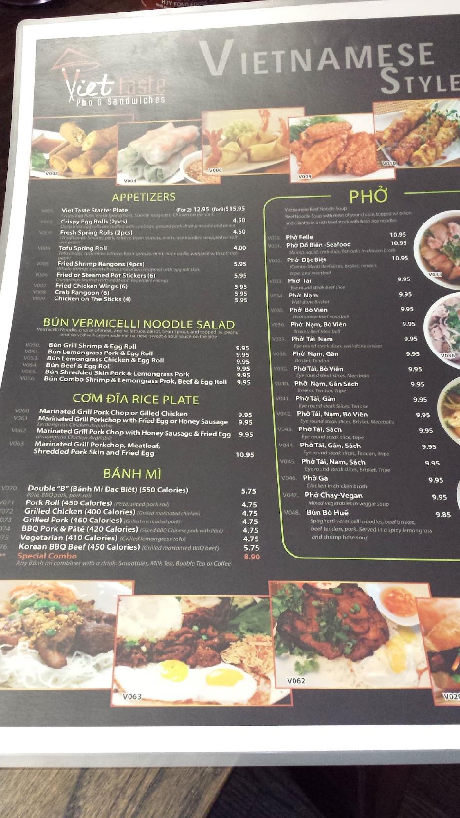 Menu at Viet Taste restaurant, Norridge