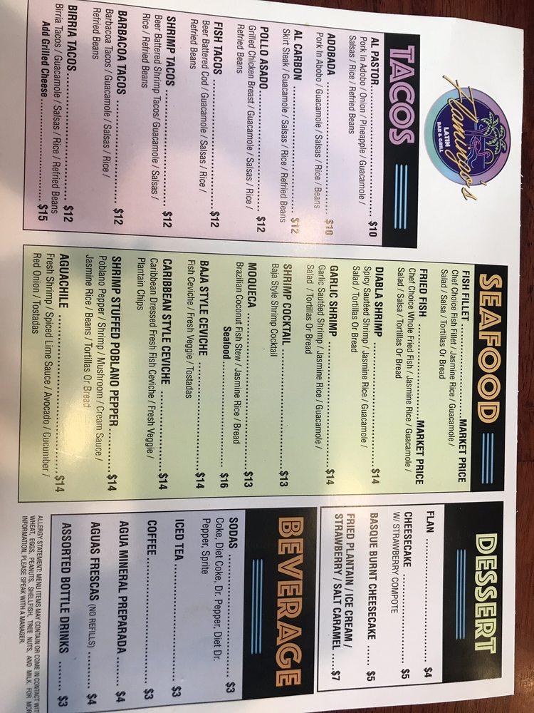 Menu at Flamingos Latin bar and grill, Amarillo