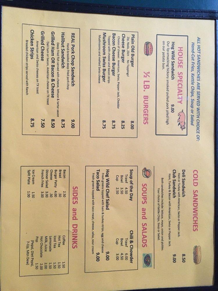 Menu at Hog Wild Cafe, Billings
