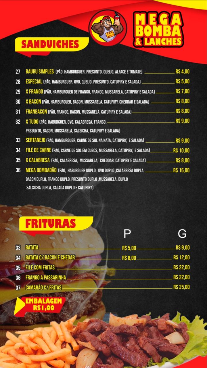 Menu em Mega bomba & lanches pub & Bar, Natal