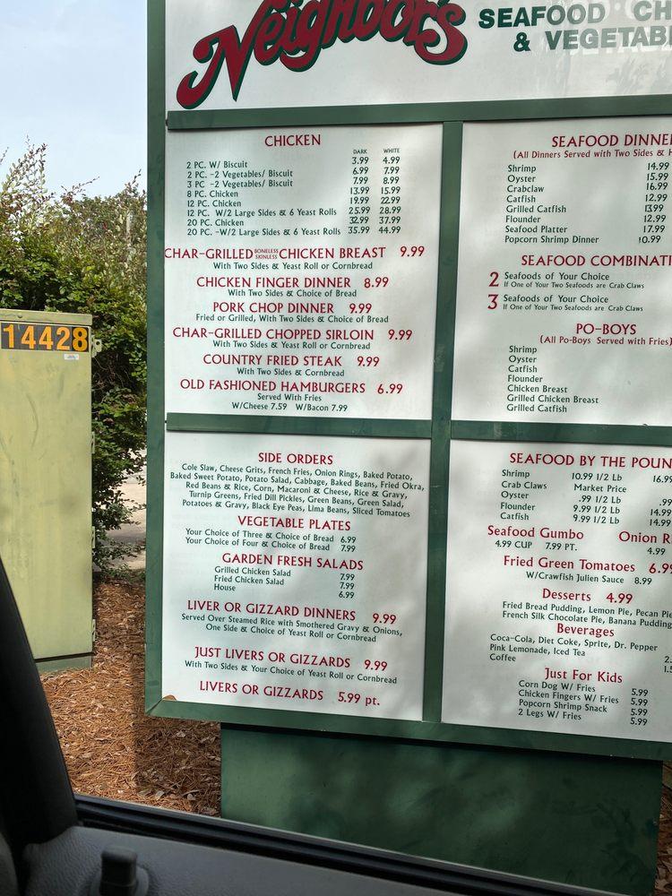 Menu at Neighbors Seafood & Chicken restaurant, Mobile
