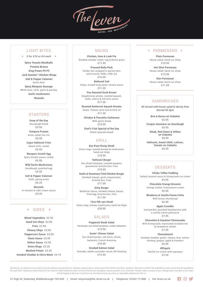 Menu at The Leven pub & bar, Stokesley