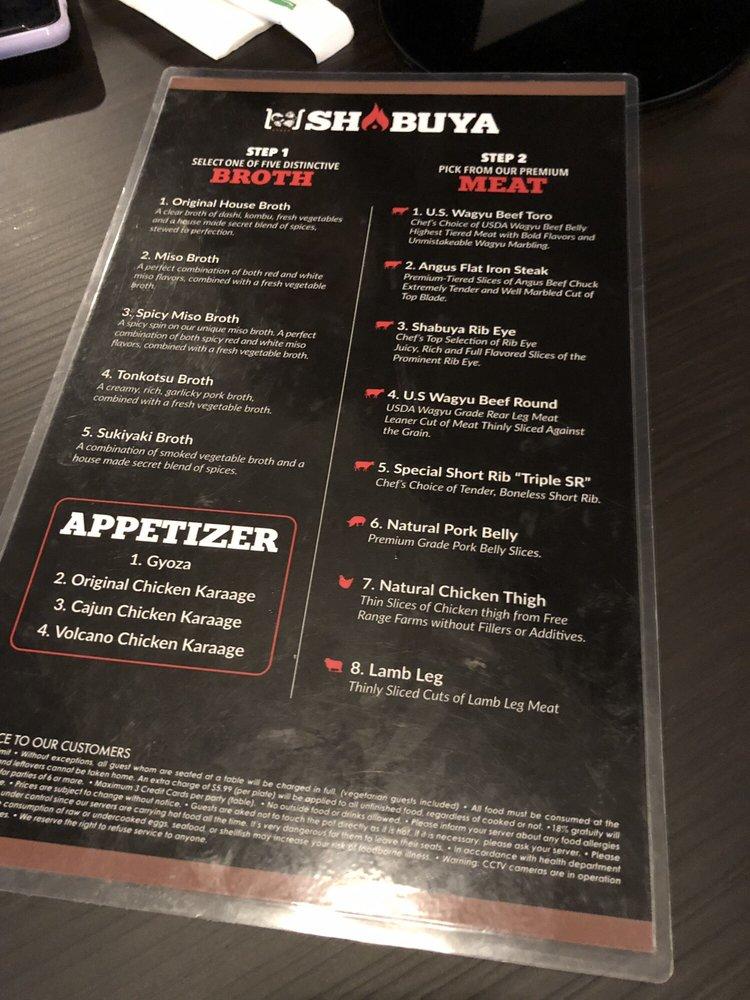 Menu at SHABUYA restaurant, Honolulu