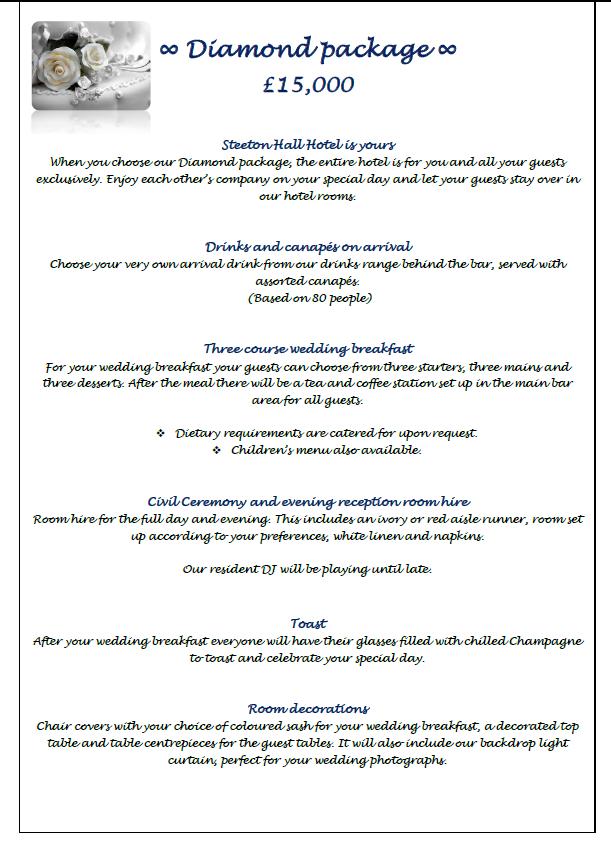 Menu at Steeton Hall Hotel & Restaurant, Keighley