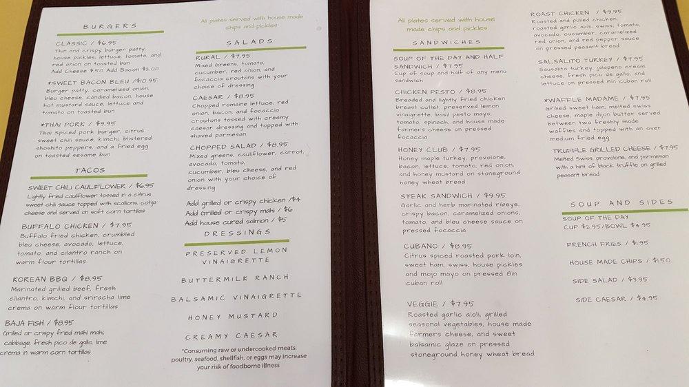 Menu at The Rural Seed Restaurant, Columbus